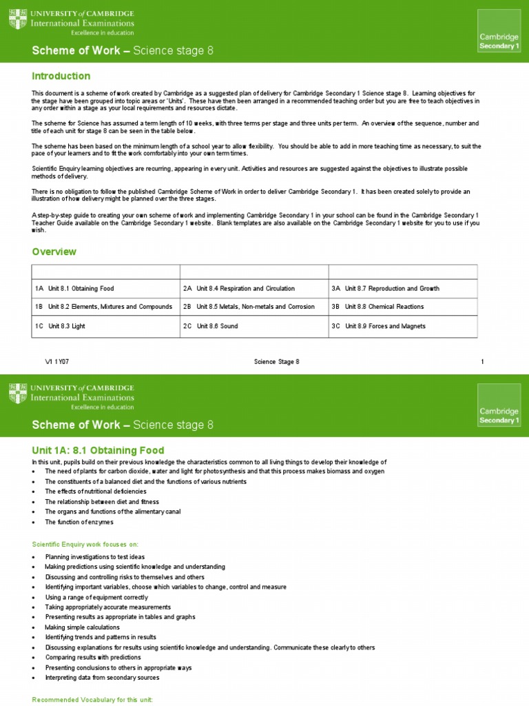 Scheme of Work Science Stage 8.v1 | PDF | Gases | Sound