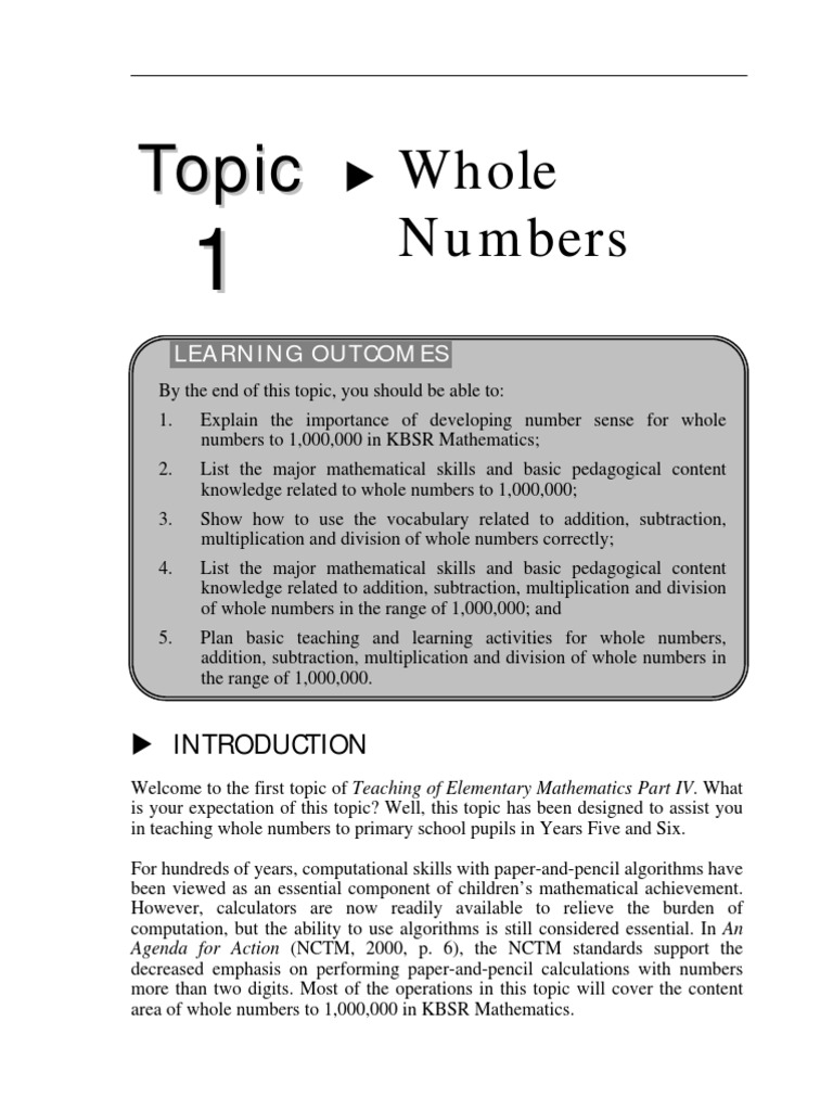 Topic 1 Whole Numbers PDF | Download Free PDF | Division (Mathematics ...
