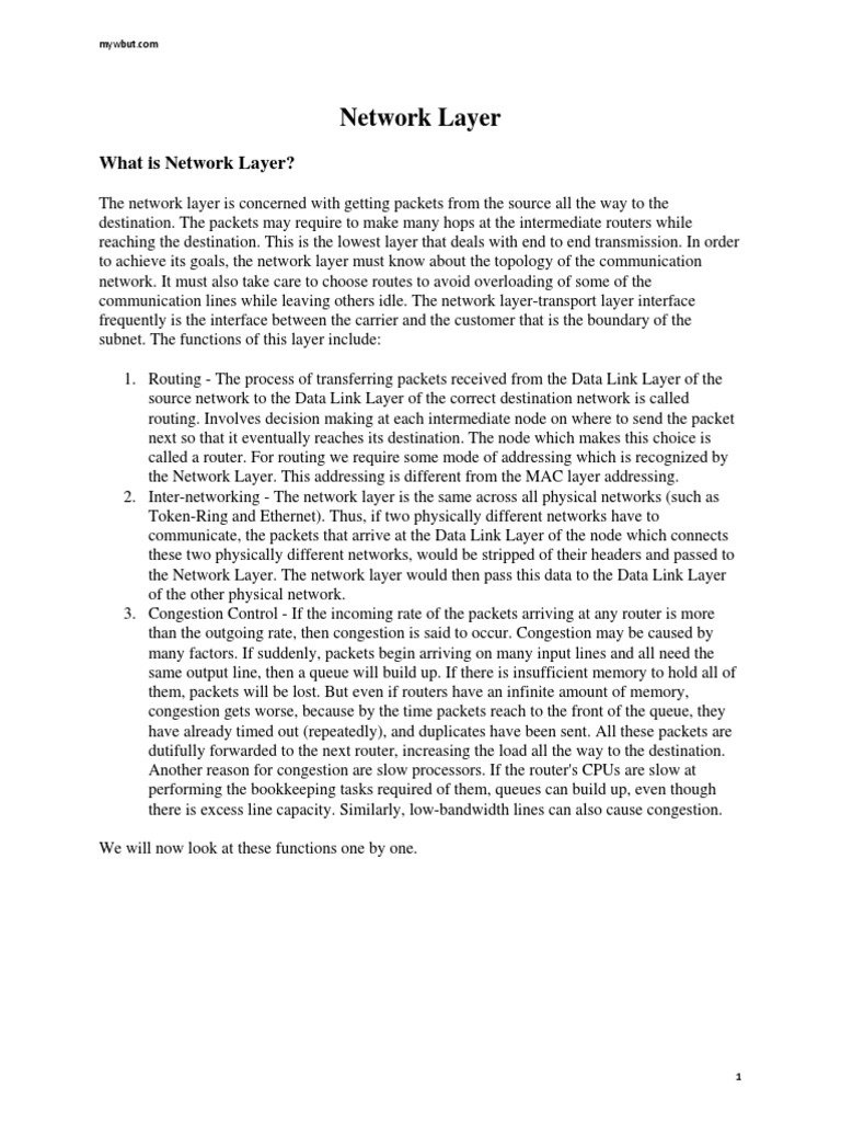 An Overview of Network Layer Concepts Including Addressing Schemes, Packet Structure, and Key ...