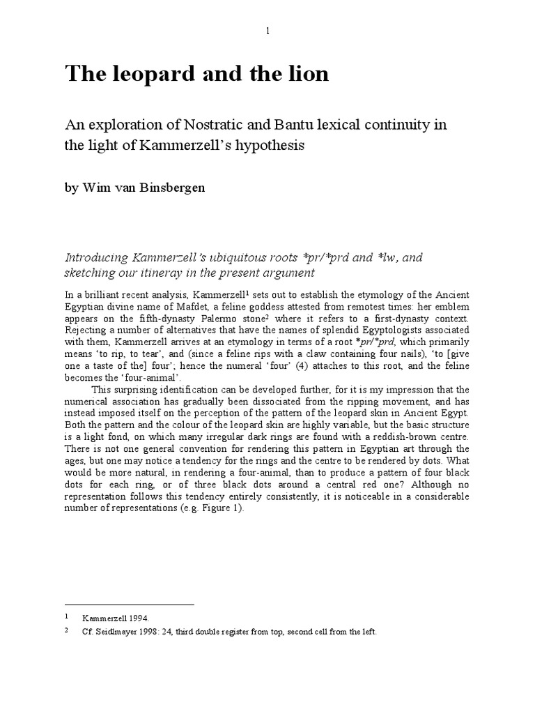 Leopard Lion Nostratic Bantu Kammerzell | PDF | Anthropology | Mother ...