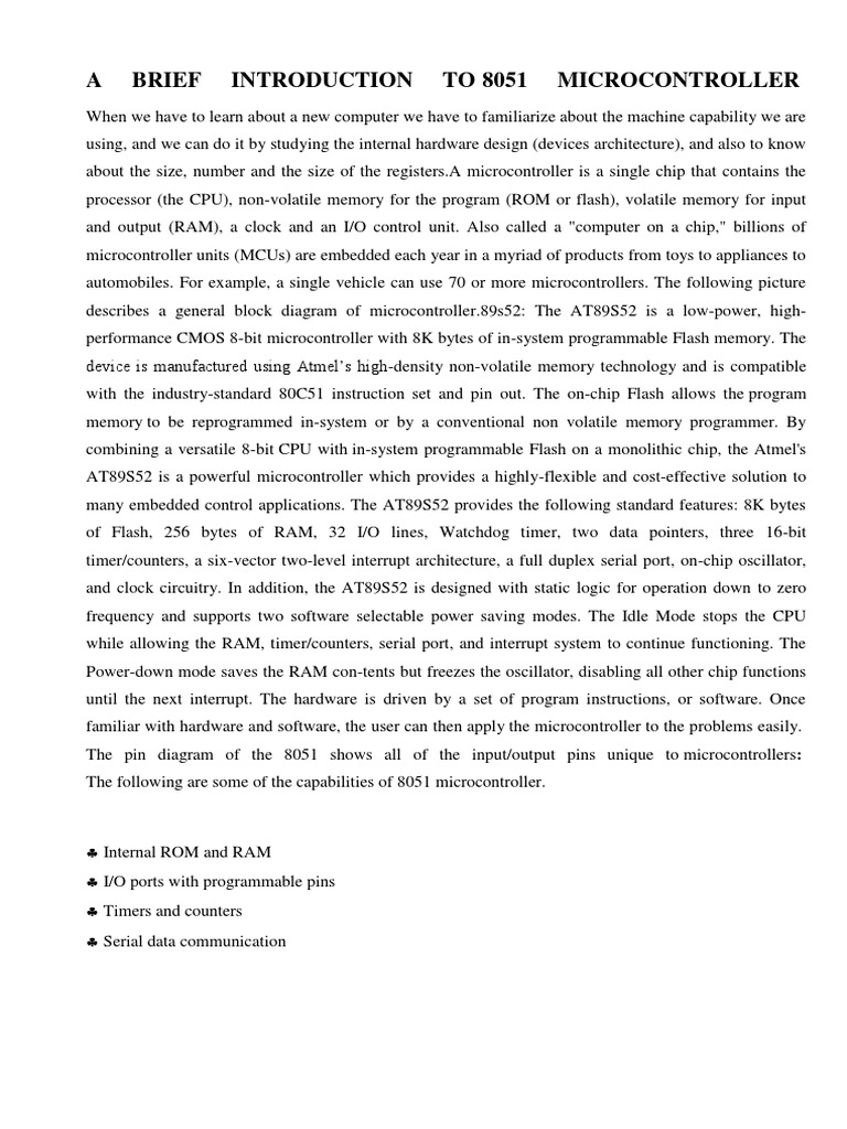 A Brief Introduction To 8051 Microcontroller | Download Free PDF | Microcontroller | Computer ...