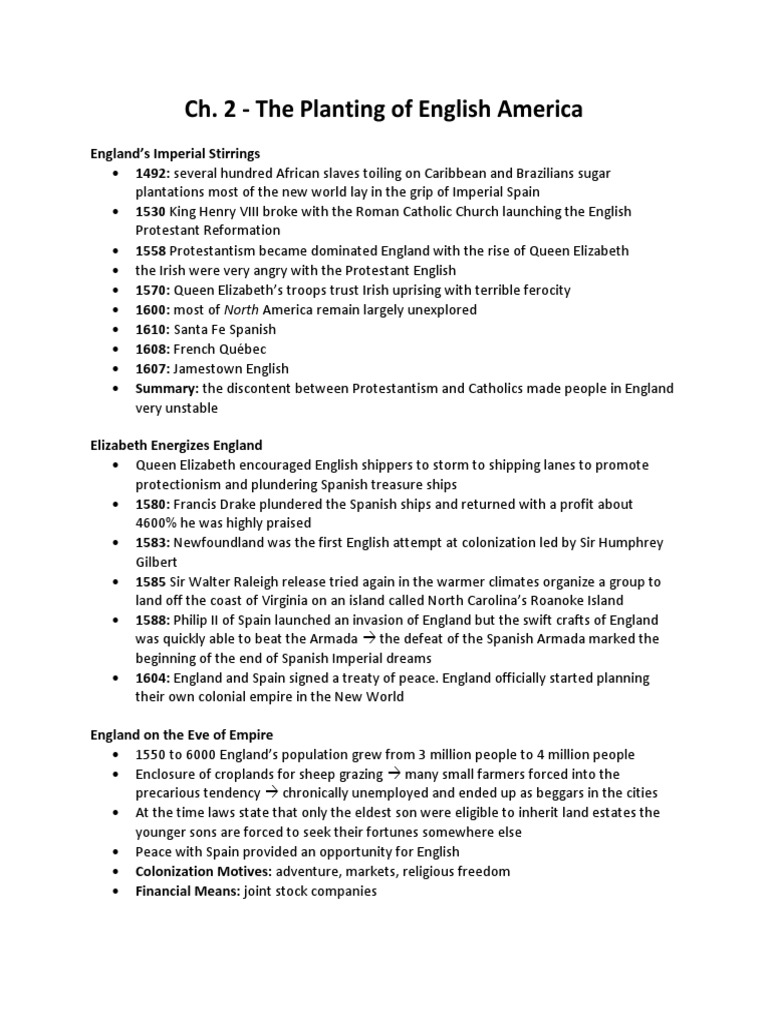 American Pageant Ch. 2 - The Planting of English America | PDF ...
