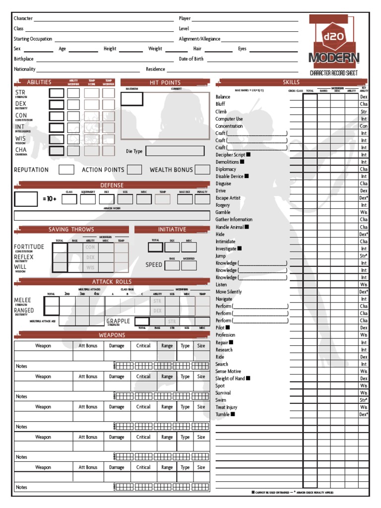 D20 Modern Character Sheet | Download Free PDF | D20 System | Tabletop ...