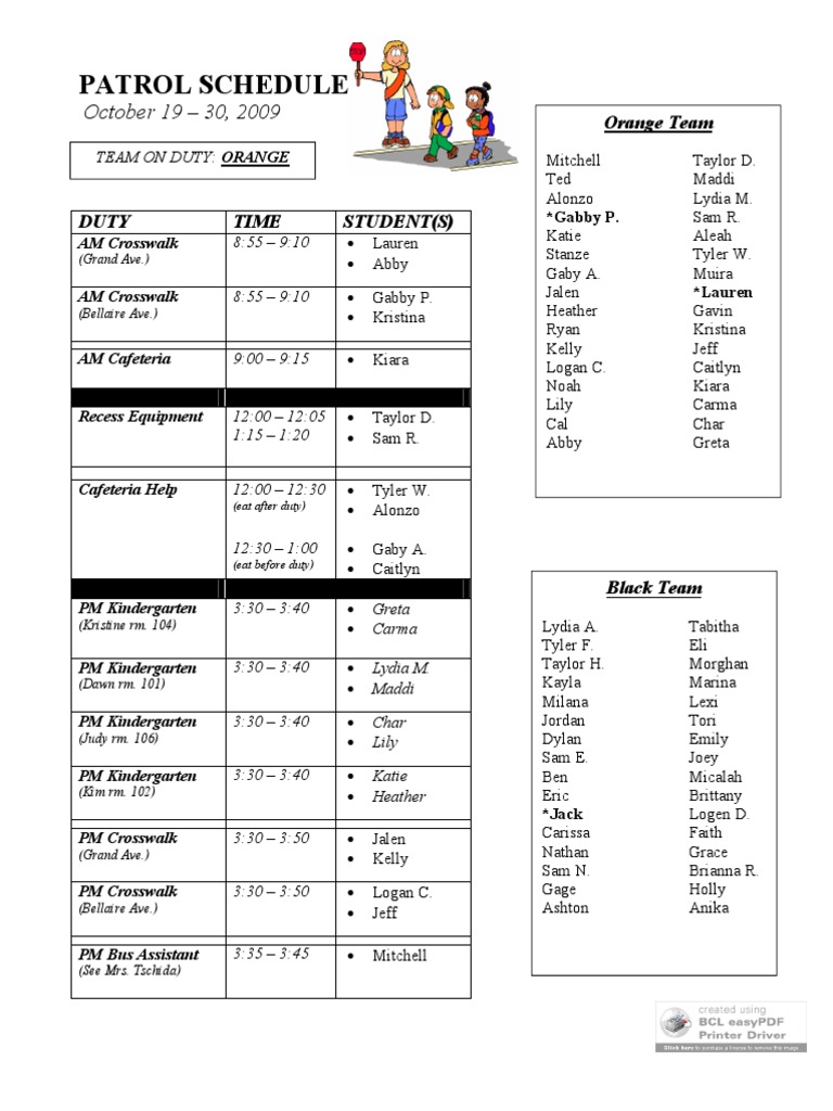 Patrol Schedule ORANGE 10.19 | PDF
