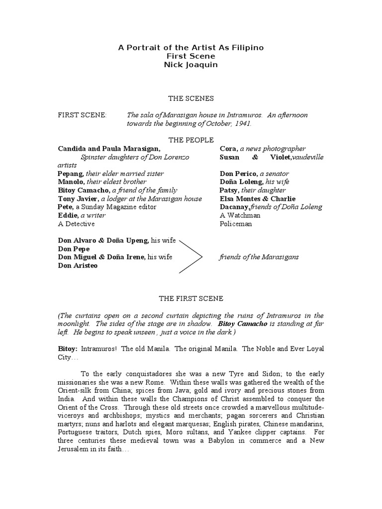 A Portrait of The Filipino Artist As A Filipino First Scene Play Nick ...