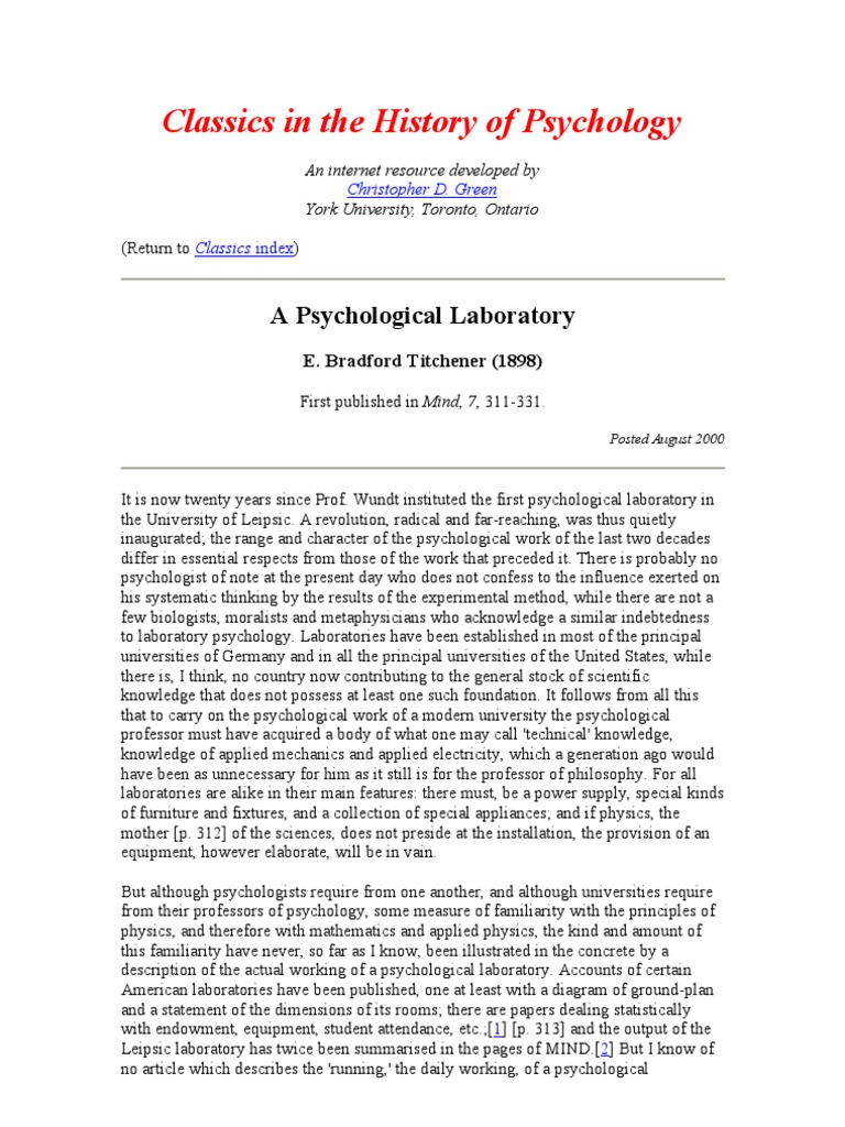 A Psychological Laboratory | PDF | Experiment | Psychology