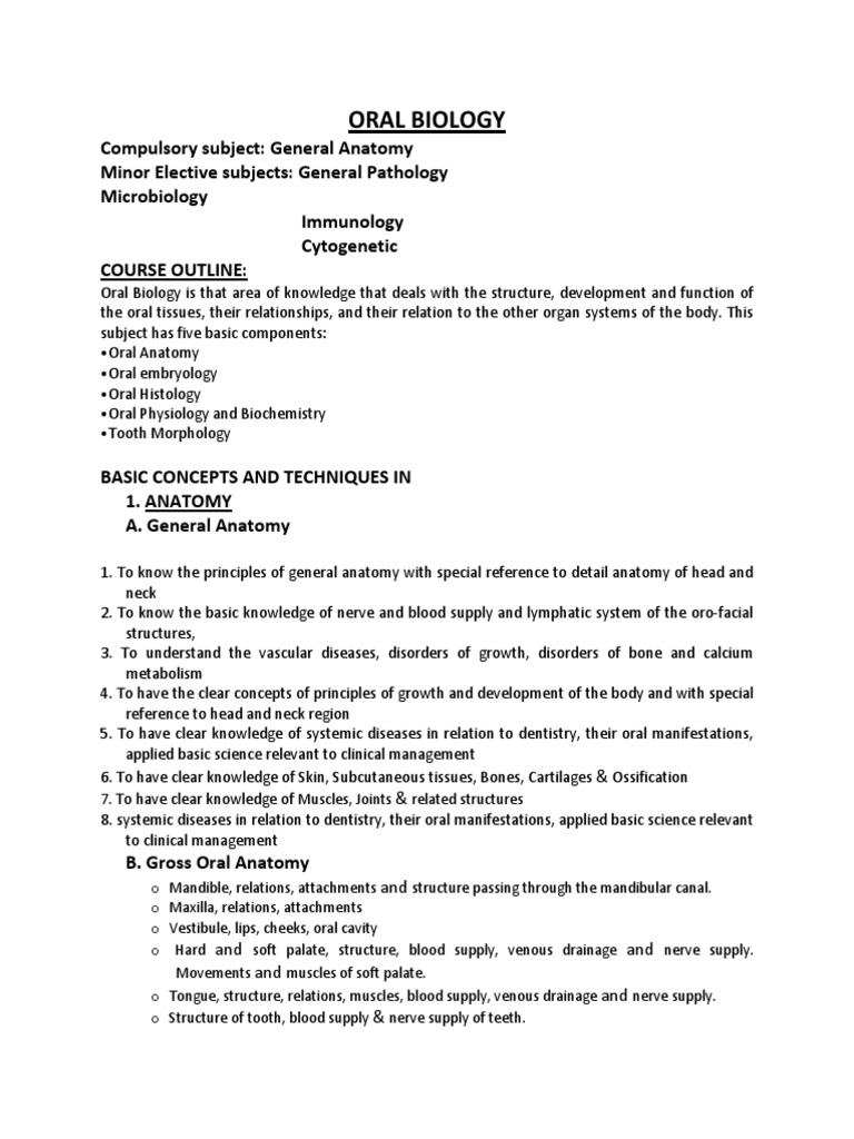 Oral Biology Course Overview | PDF | Neck | Human Tooth