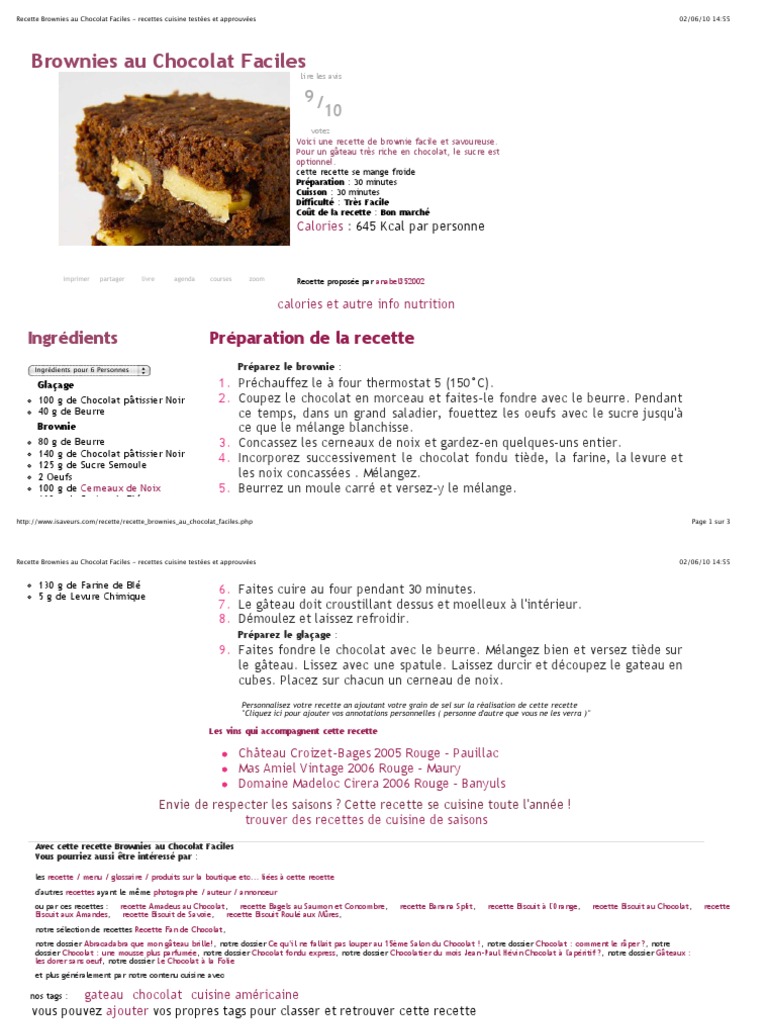 Recette Facile de Brownies au Chocolat | PDF | Brownie au chocolat ...