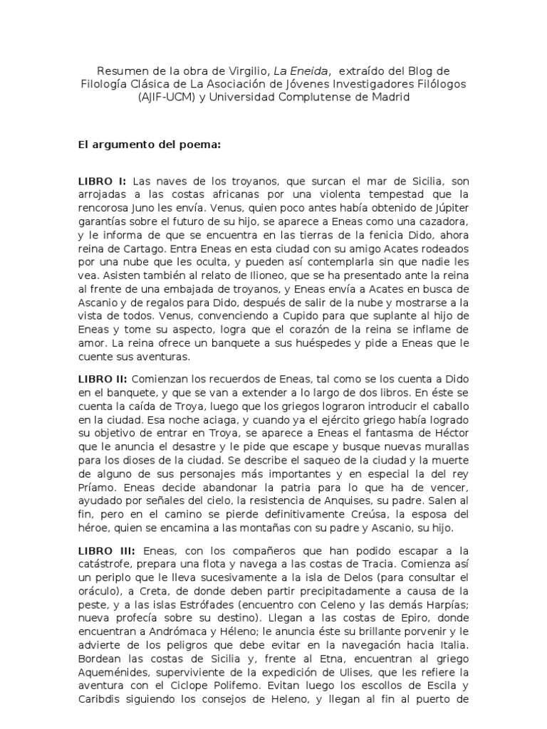 Argumento de La Eneida | PDF | Eneas | Eneida