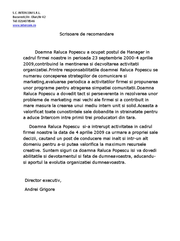 Scrisoare de Recomandare | PDF
