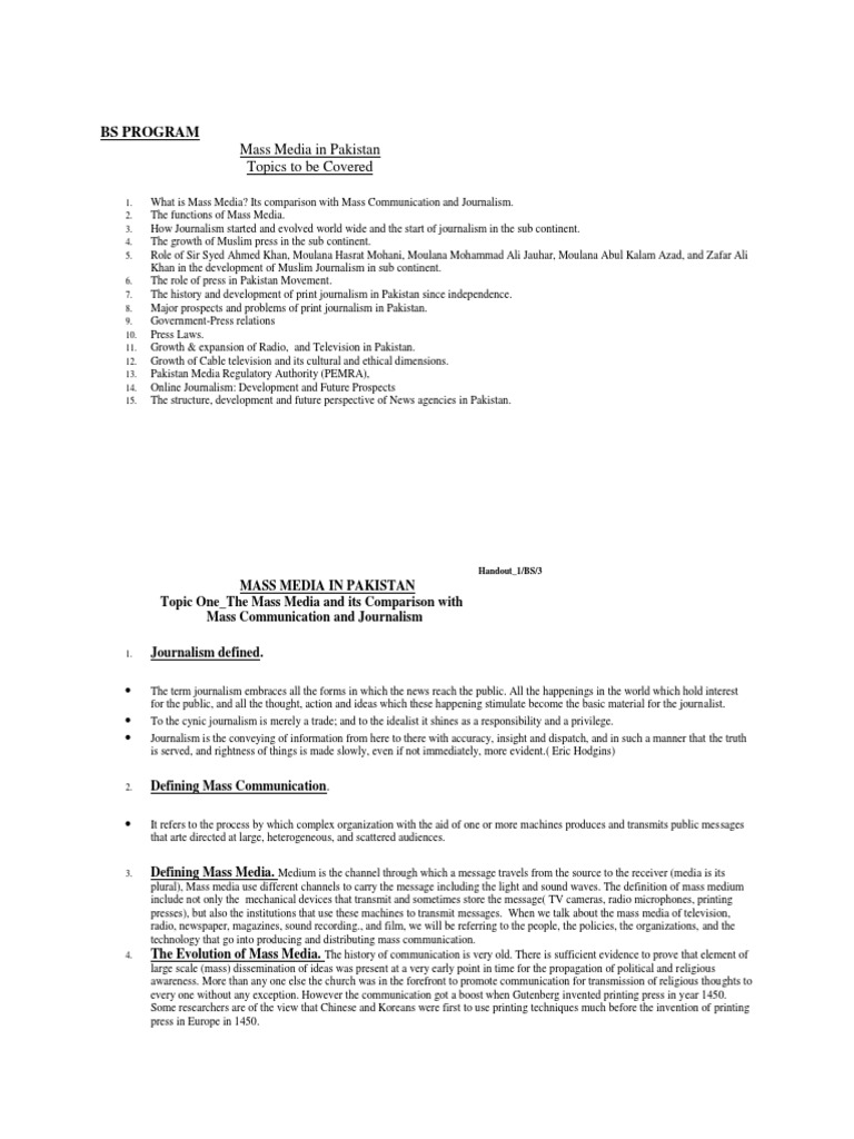 Mass Media Notes | PDF | Newspapers | Mass Media