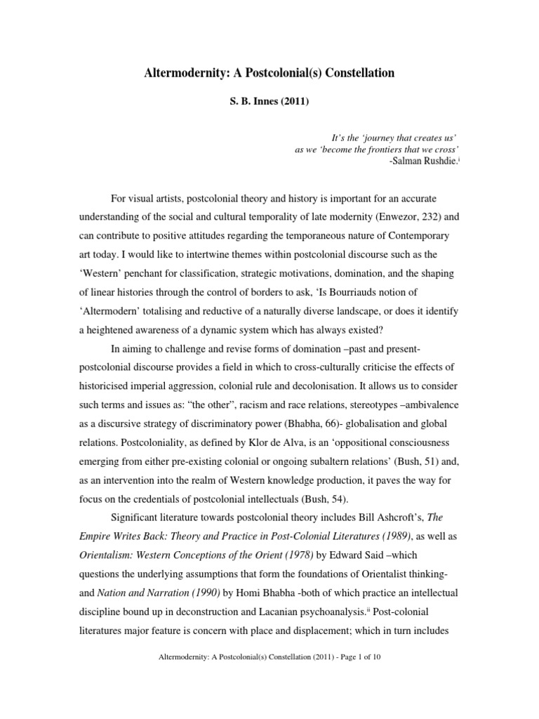 Altermodernity: A Postcolonial(s) Constellation | PDF | Postcolonialism ...