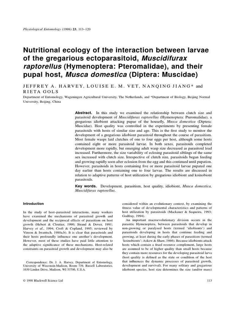 Muscidifurax Raptorellus Musca Domestica | PDF | Parasitism | Wasp