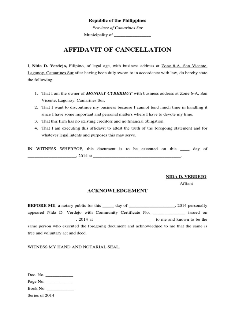 Affidavit of Cancellation | PDF