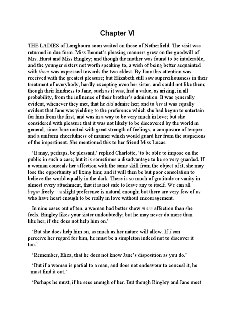 Pride and Prejudice Chapter 6 To 11 | PDF | Pride And Prejudice
