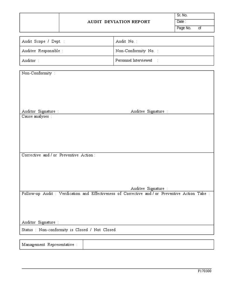 Form - Audit Deviation Report | PDF