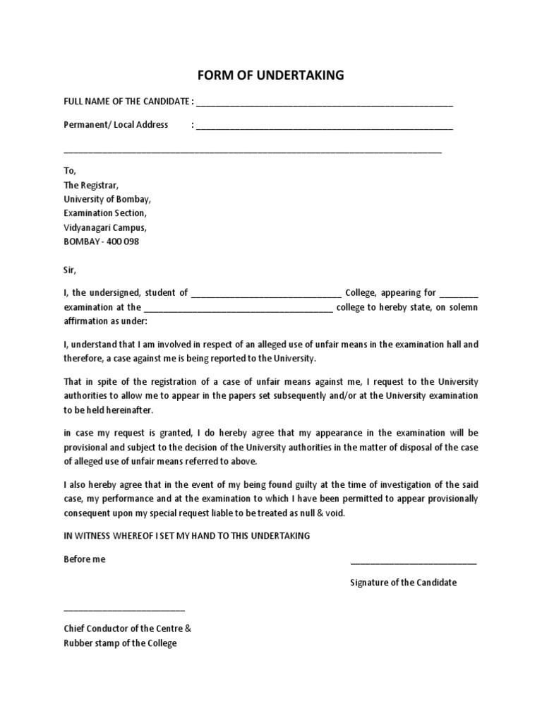 Form of Undertaking | PDF | Virtue | Public Law