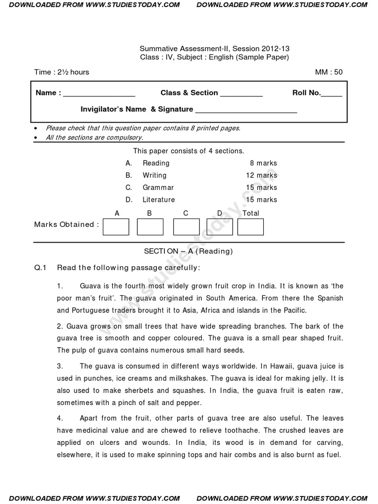 CBSE Class 4 English Revision Worksheet | PDF | Ellipsis | Language ...