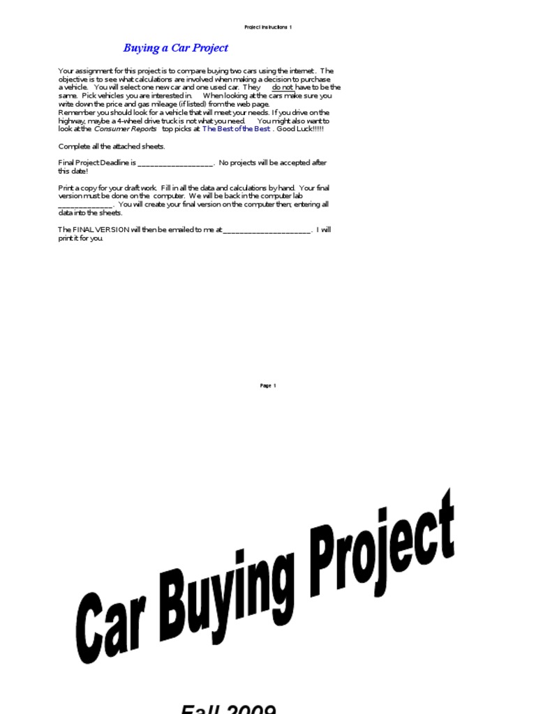 Car Buying Project XLS 95 Excel (Version 1) | PDF | Loans | Annual ...
