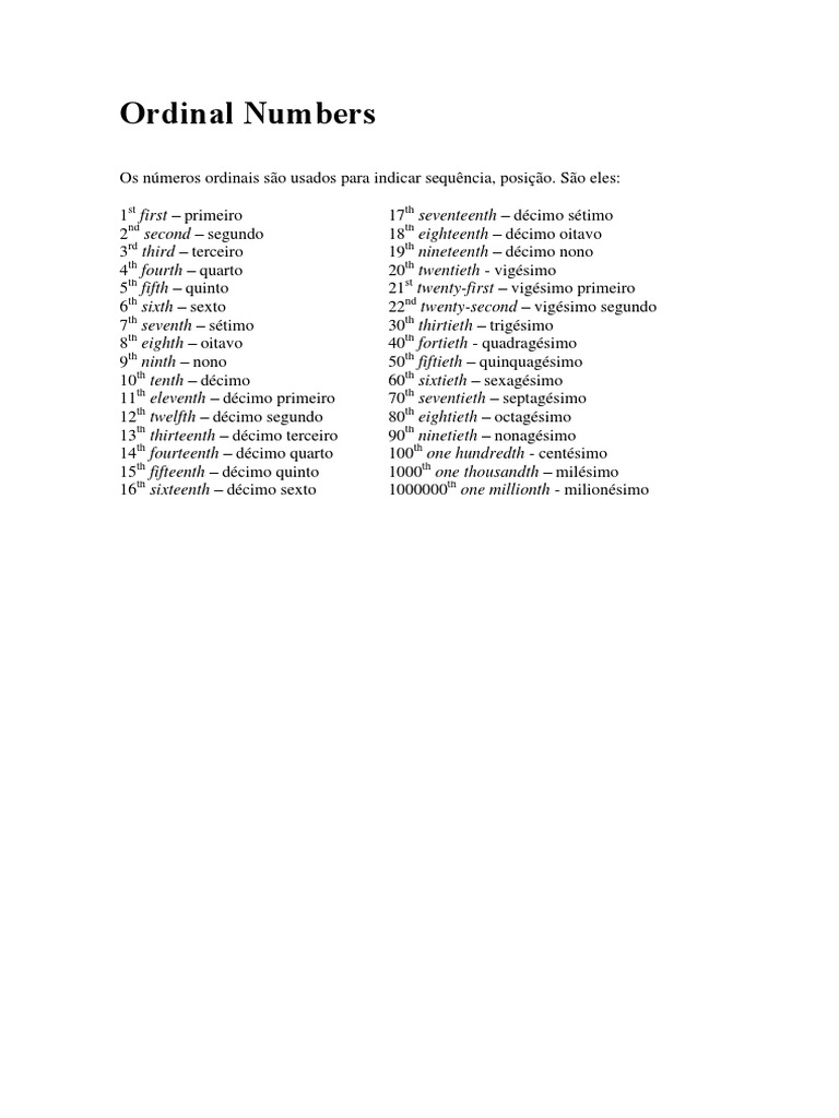Ordinal Numbers: st th nd th rd th th th th st th nd th th th th th th ...