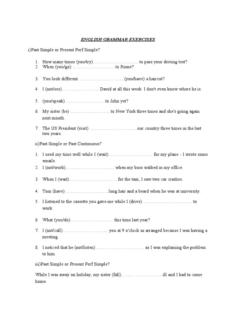 English Grammar Exercises and Tenses | PDF | English Grammar ...
