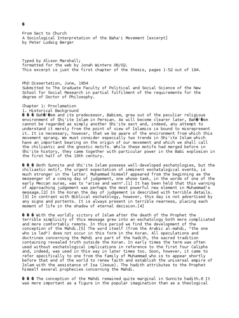 From Sect To Church, A Sociological Interpretation of The Bahá'í ...