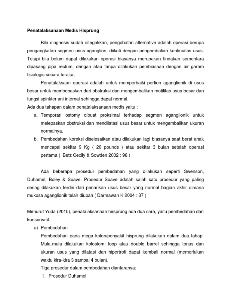 Penatalaksanaan Medis Penyakit Hirschsprung | PDF