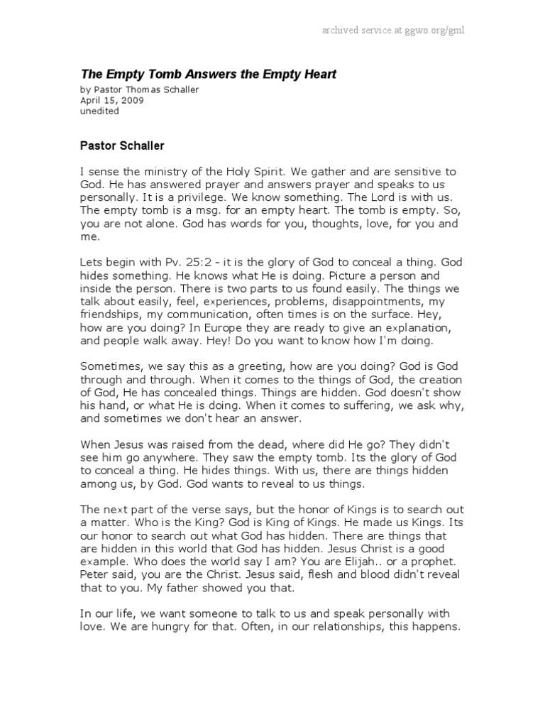 The Empty Tomb Answers The Empty Heart | PDF | Sin | Jesus