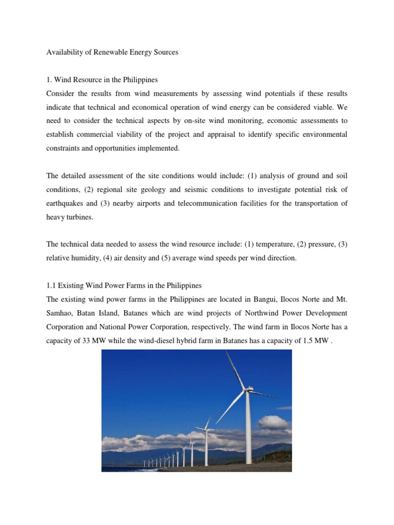 Wind Energy Resources in the Philippines | PDF | Wind Power | Renewable ...