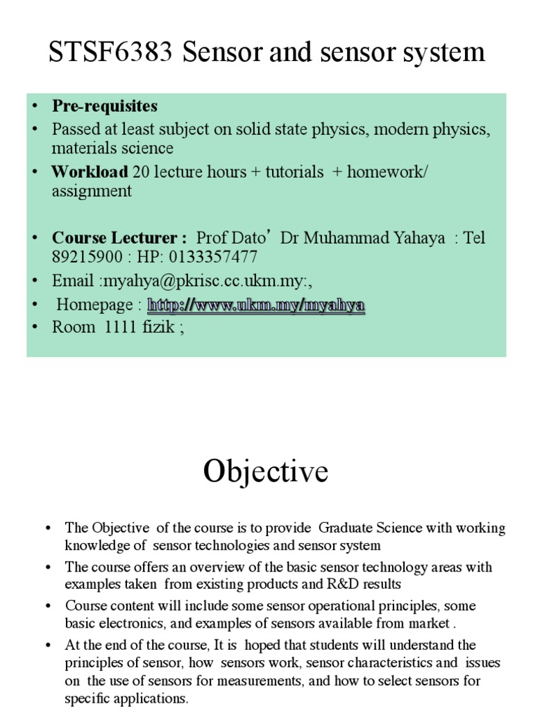 Principles of Sensor Technology: An Overview of Sensors ...