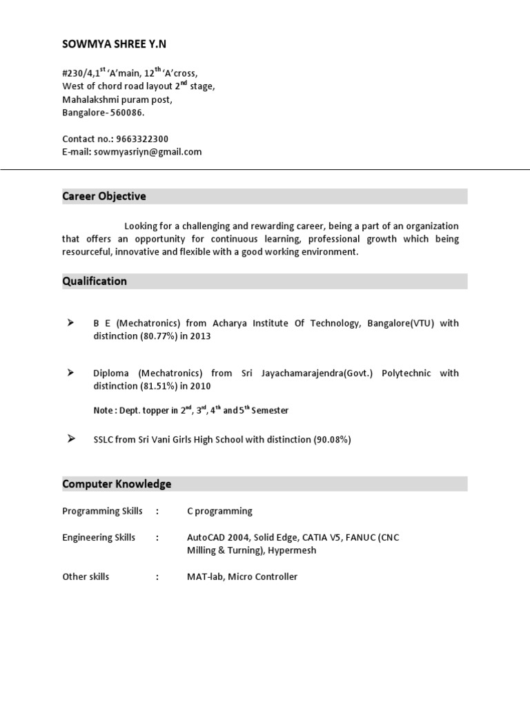 Sowmya Resume | PDF | Engineering | Science And Technology
