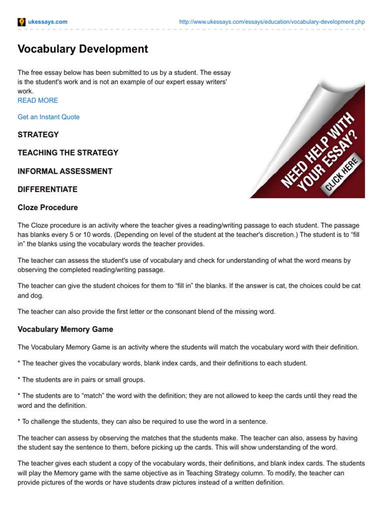 Vocabulary Development Activities | PDF | Vocabulary | Definition