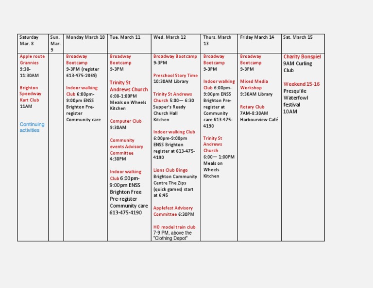 March Break Calendar | PDF