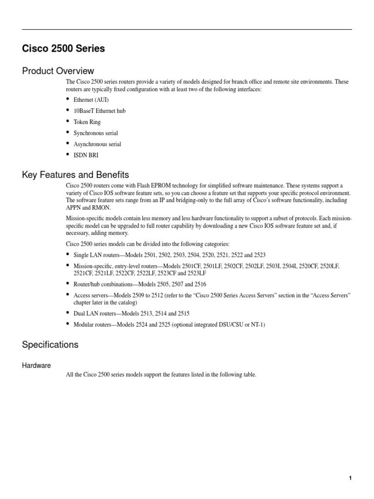 Cisco 2500 Series Routers | PDF | Router (Computing) | Electronic ...
