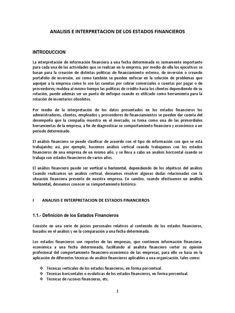 Analisis e Interpretacion de Los Estados Financieros | PDF