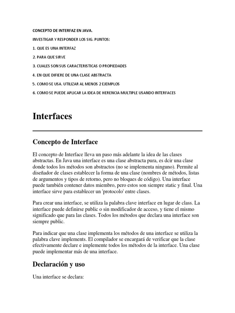 Interfaces en Java: Concepto y Uso | PDF | Objeto (informática) | Java ...