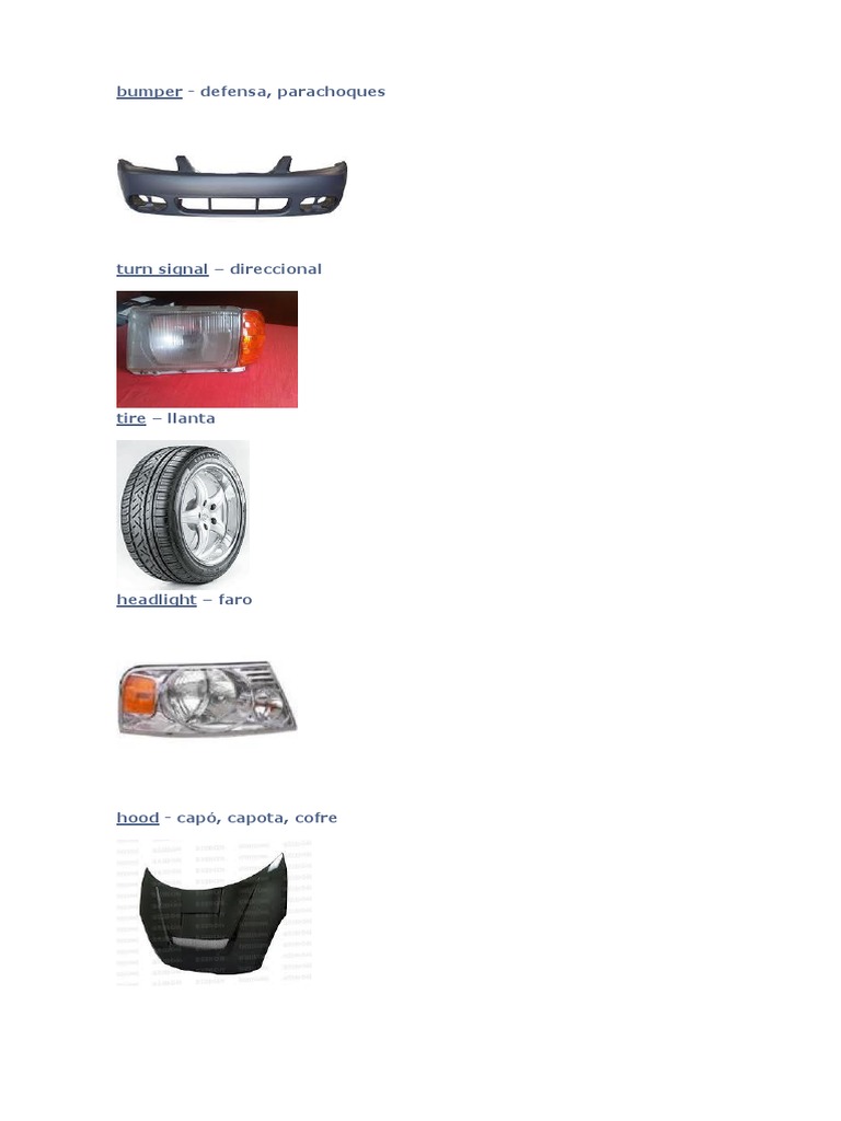 Car Parts Vocabulary in Spanish | PDF