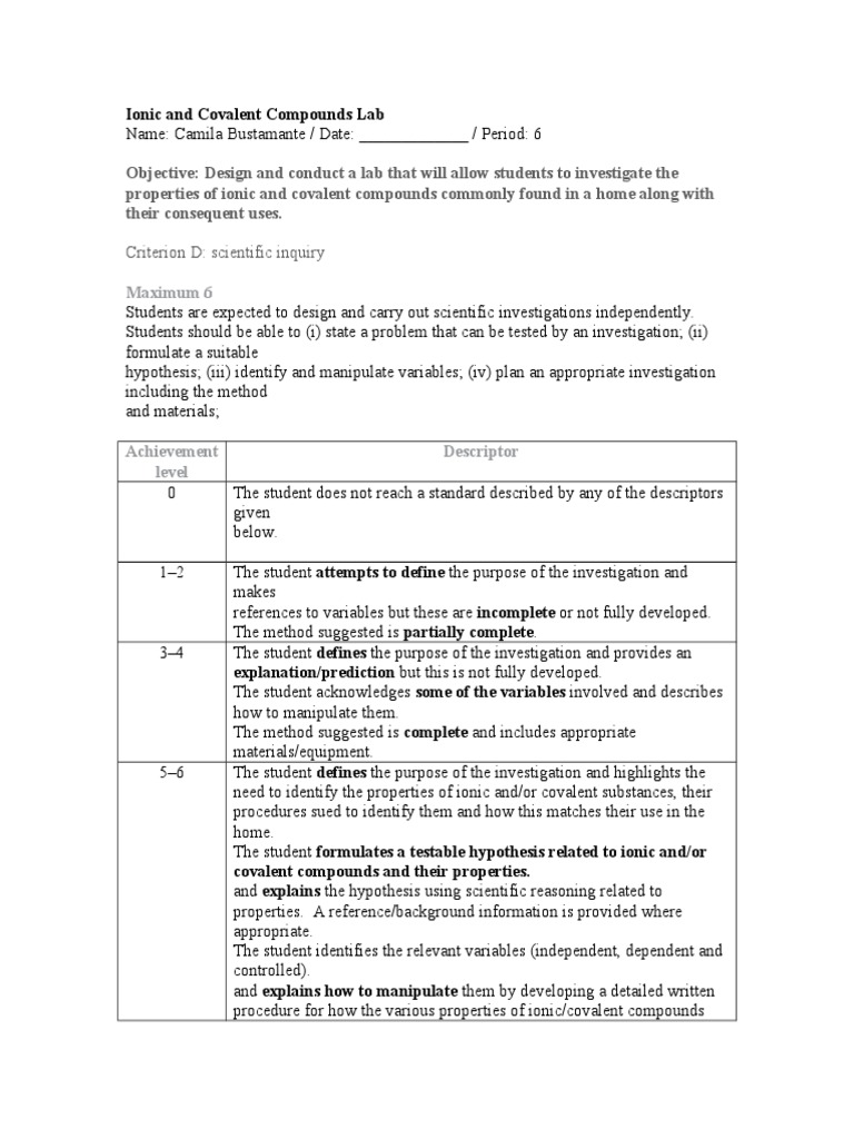 Ionic and Covalent Compounds Lab | PDF | Ionic Bonding | Chemical Compounds