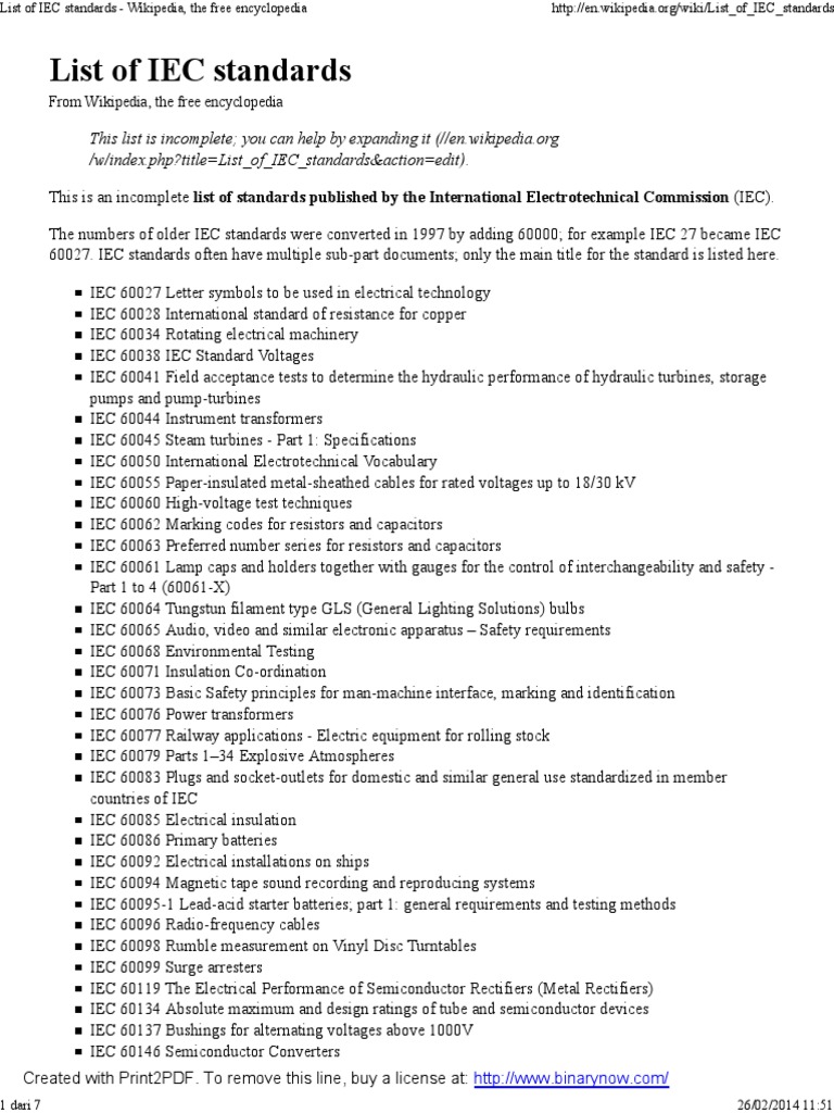 List of IEC Standards - Wikipedia, The Free Encyclopedia | PDF ...