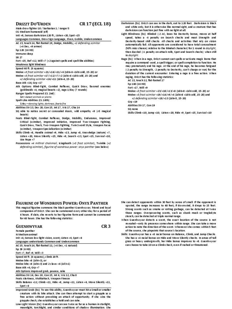 Drizzt Do'Urden v3.5 Stat Block | PDF | Odor | Leisure