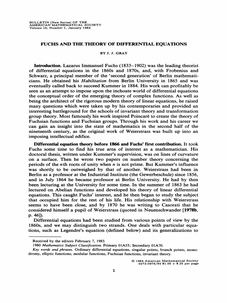 Fuchs and The Theory of Differentian Equations | PDF | Equations ...