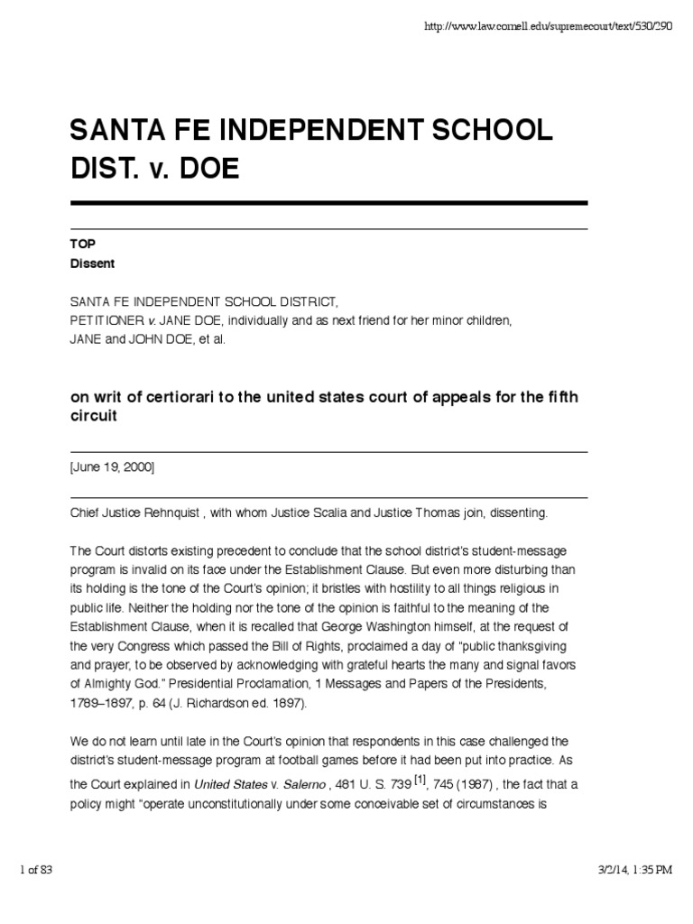 Santa Fe Independent School District v. Doe | PDF | Establishment ...