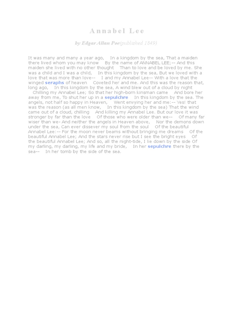 Annabel Lee: A Poem by Edgar Poe | PDF | Poetry