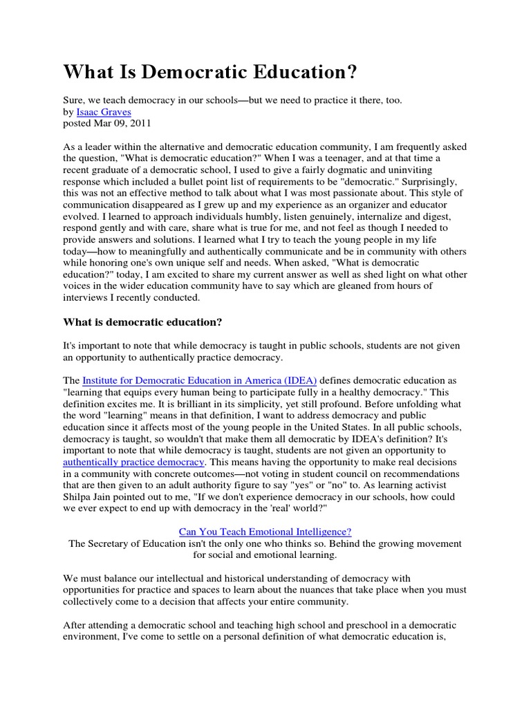 what is democratic education.docx | Democracy | Community