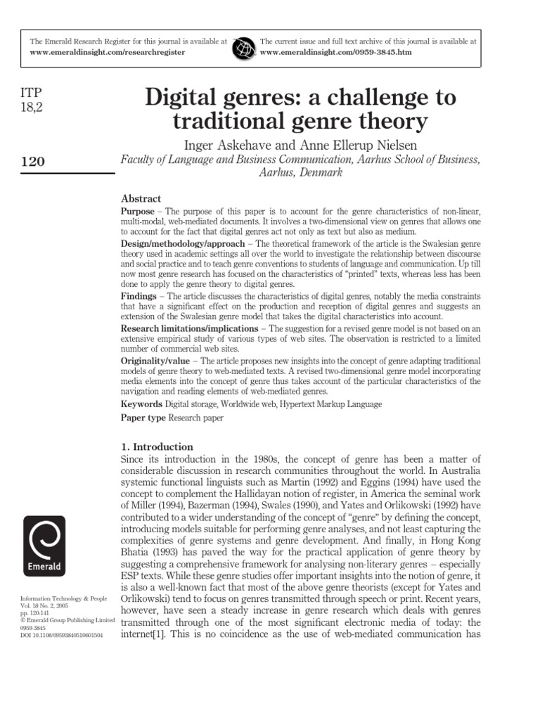 Digital Genres - A Challenge To Traditional Genre Theory | PDF ...
