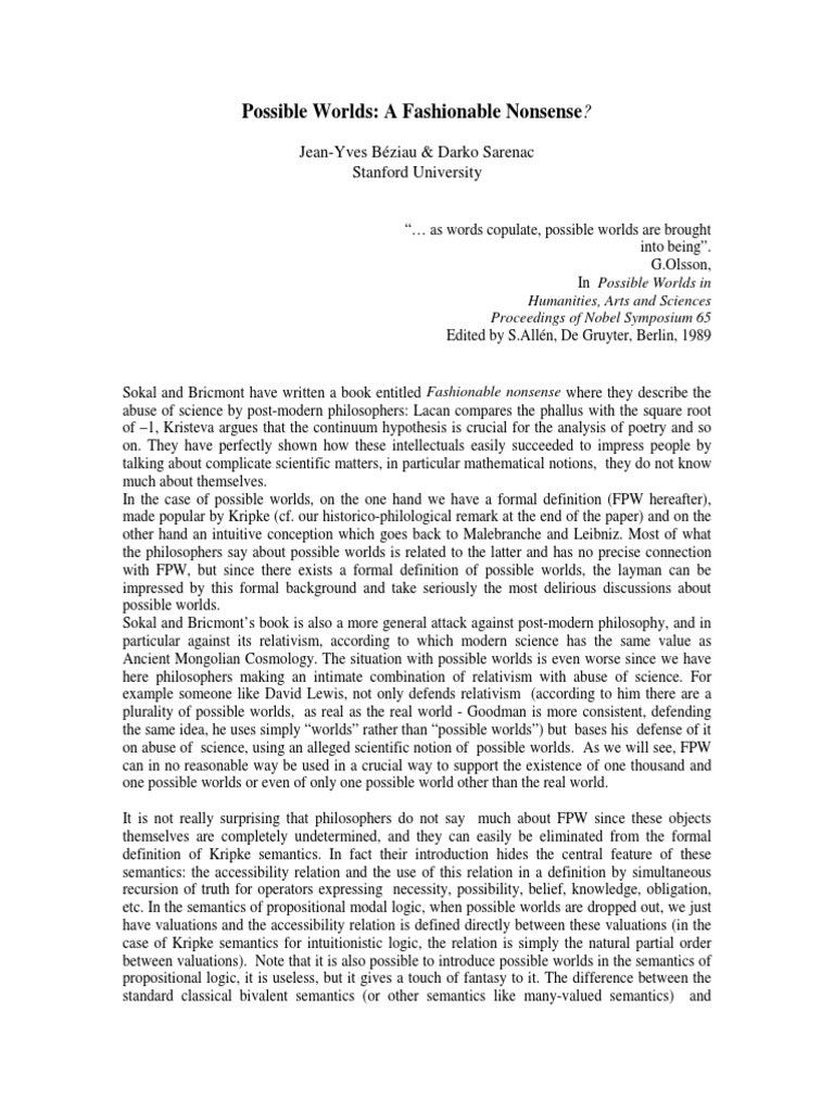 Possible Worlds? | PDF | Modal Logic | Logic