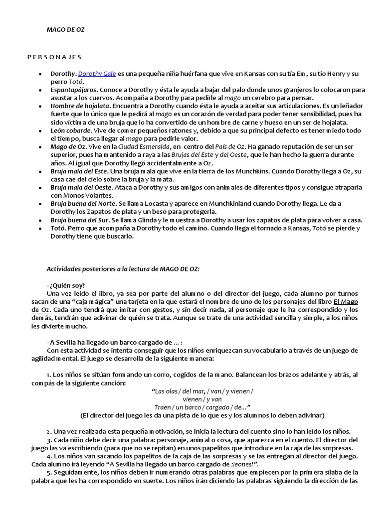 Actividades MAGO de OZ | Wizard Of Oz (Personaje) | Cerebro