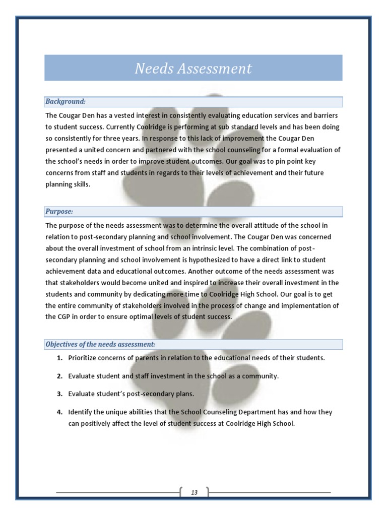 Needs Assessment | PDF | School Counselor | Needs Assessment