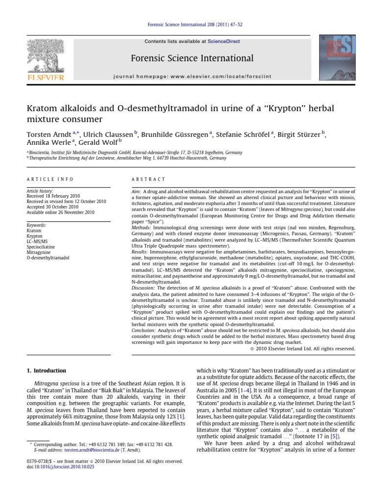 Kratom Alkaloids An Historical Perspective - Arndt - FSI 208 (2011 ...