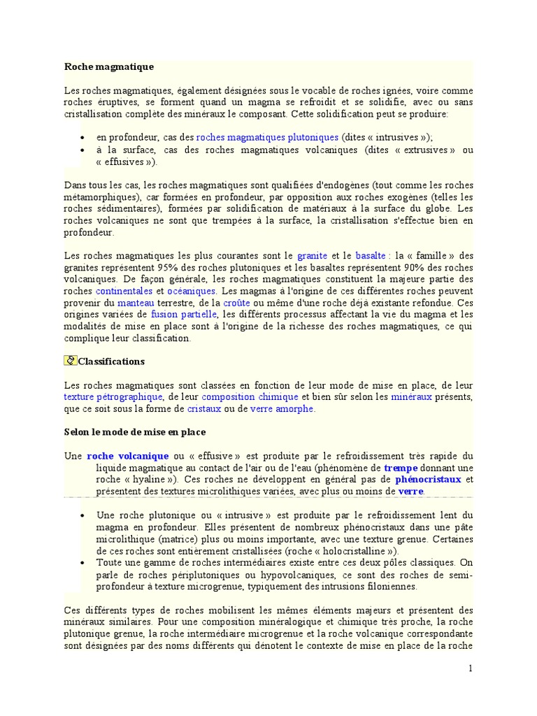 Classification des roches magmatiques | PDF | Roche magmatique | Pétrologie
